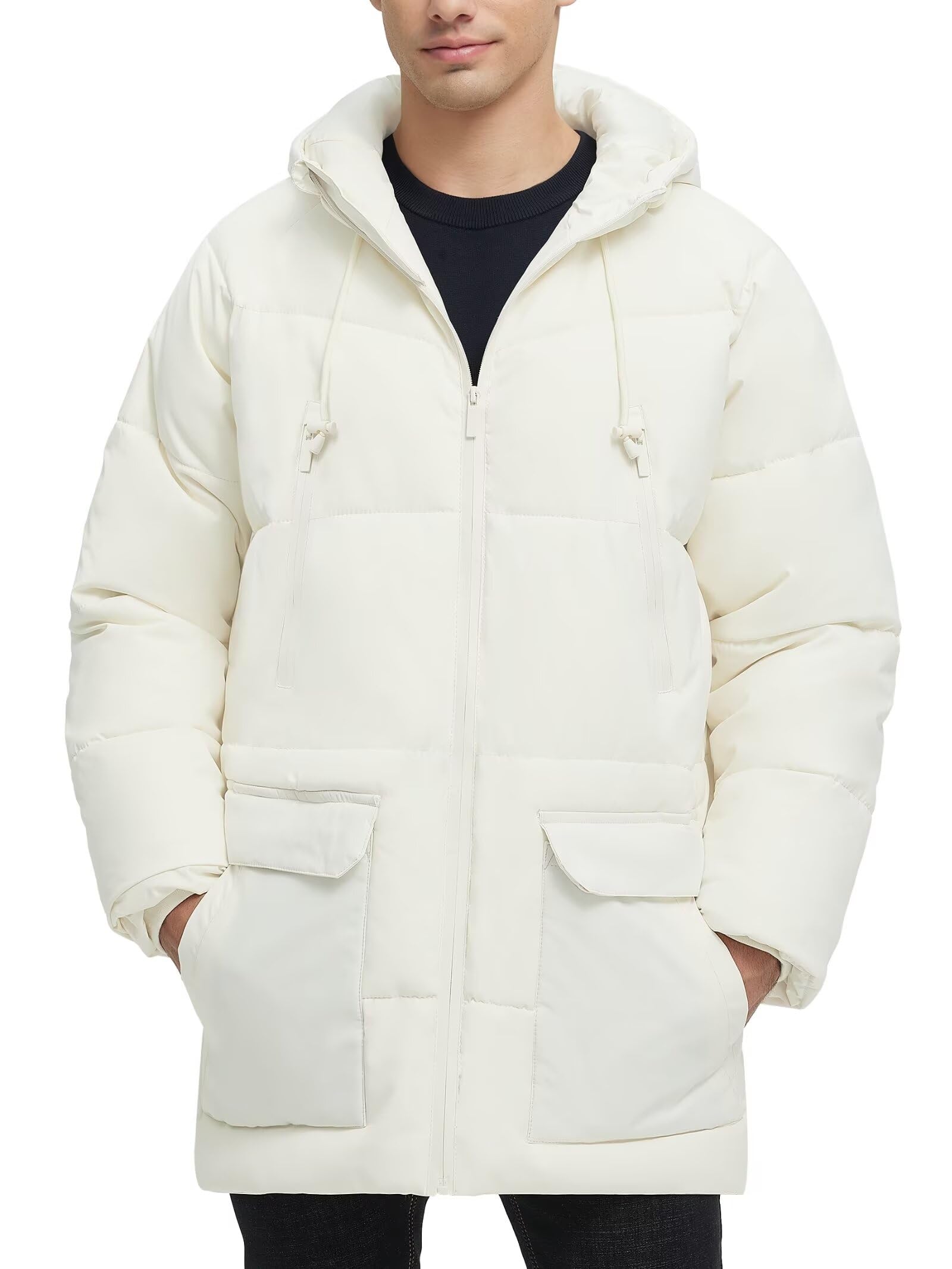 Rejork Men's Long Winter Coat Hooded Warm Quilted Jacket Water ...
