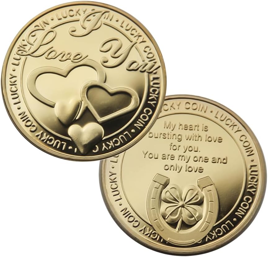 Amazon.com: Love Lucky Gold Color Coin 1 Horseshoe and Four Leaf Clover ...
