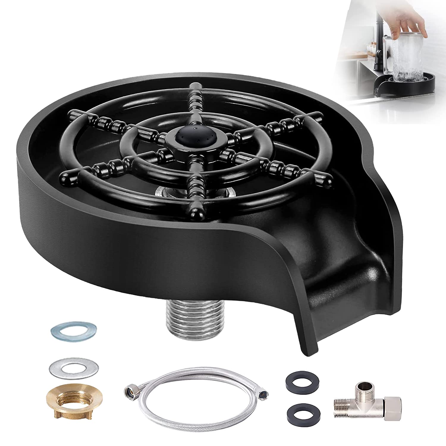 Glass Rinser for Kitchen Sink,Bottle Washer Cleaner 9 Powerful Jets ...