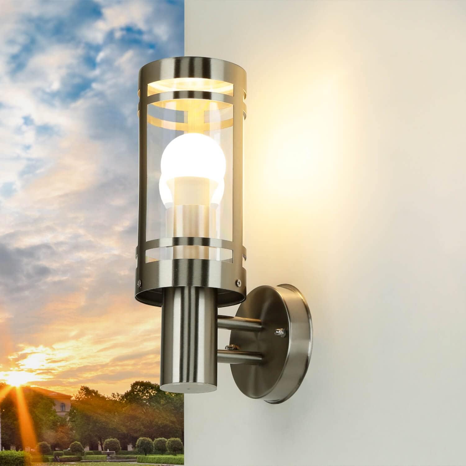Lindby Edelstahl Wandlampe aussen, IP44 Wandleuchte silber ...
