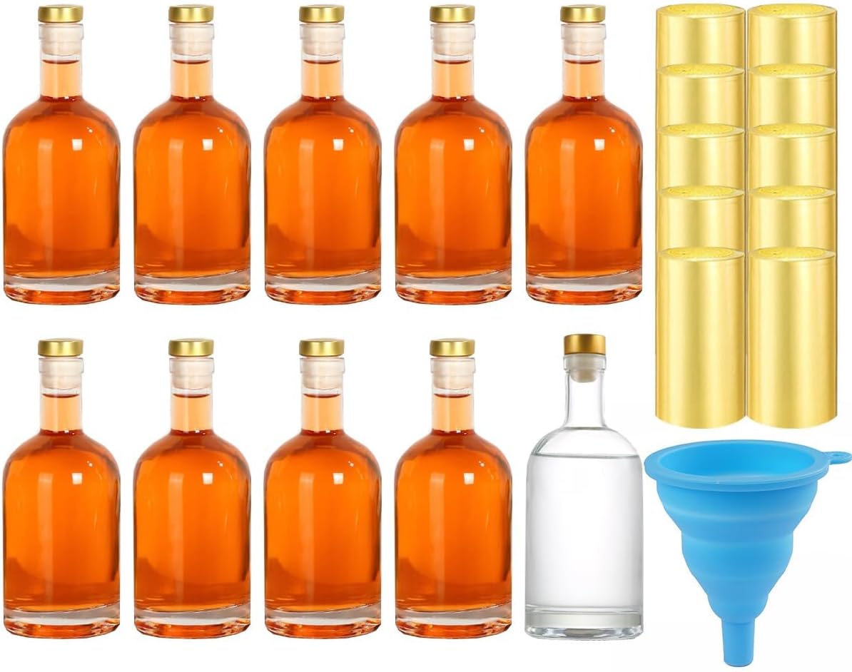 Amazon.com | 375 ml (12.7 oz) Glass Flask Liquor Bottle with Black Caps ...