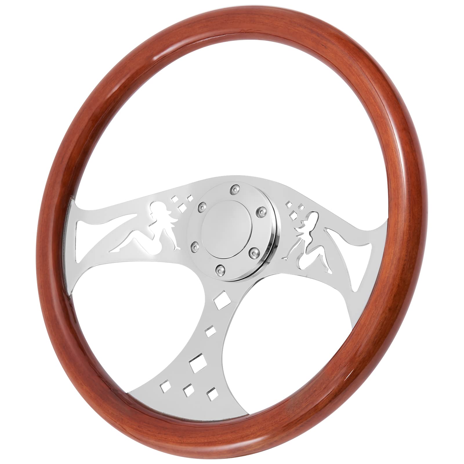 Snapklik.com : TEMSONE 15" Wood Steering Wheel Grain Billet Polished 3 ...