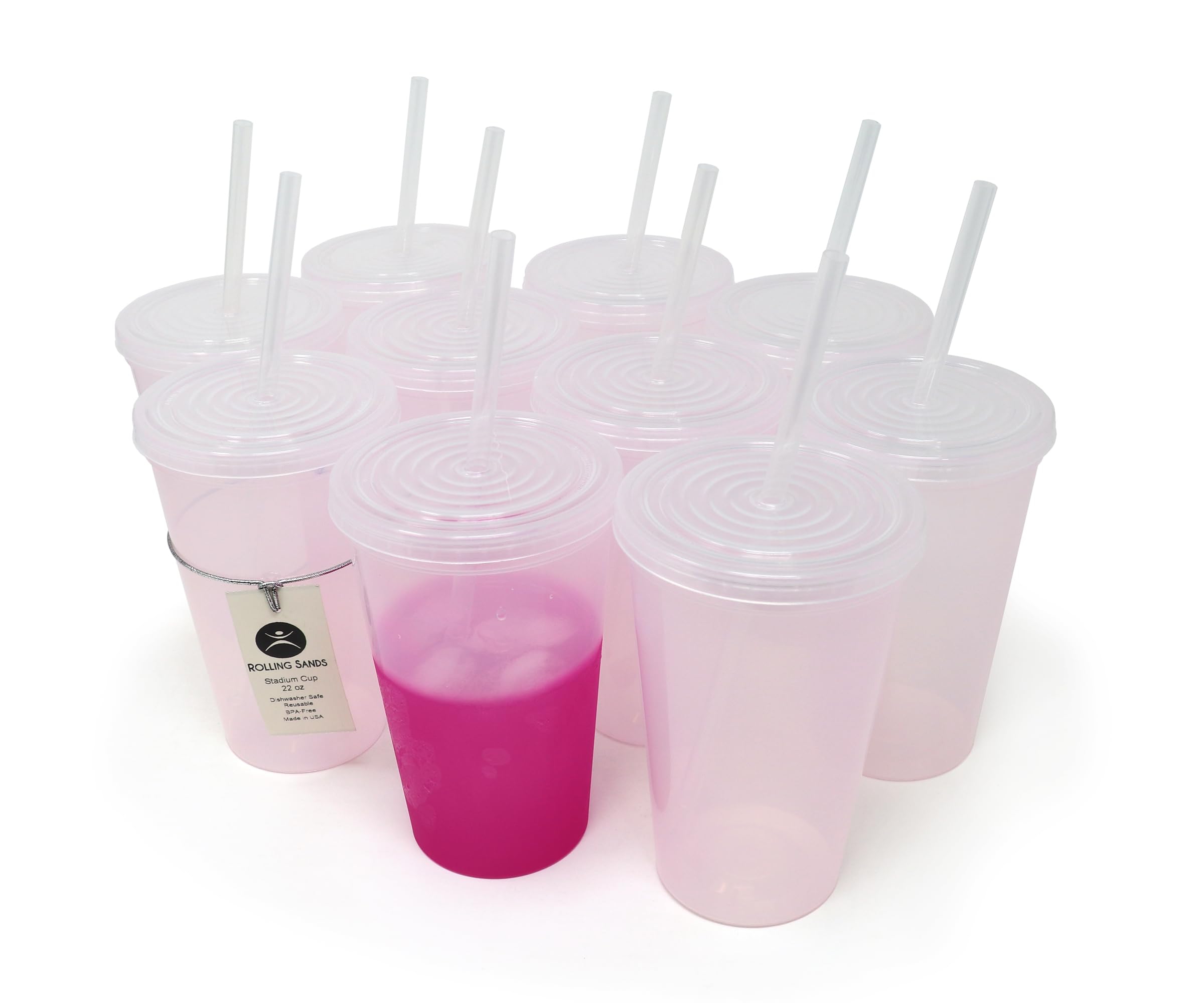 Amazon.com: Rolling Sands 22 oz Color Changing Plastic Cups with Lids ...