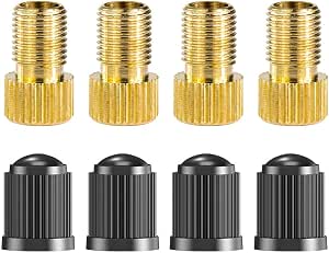 4 Pcs Presta Valve Adaptors with 4 Tyre Valve Caps Brass Presta Valve ...