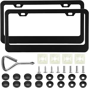 Matte Black License Plate Frame with Black Screw Caps,Hevay Duty ...