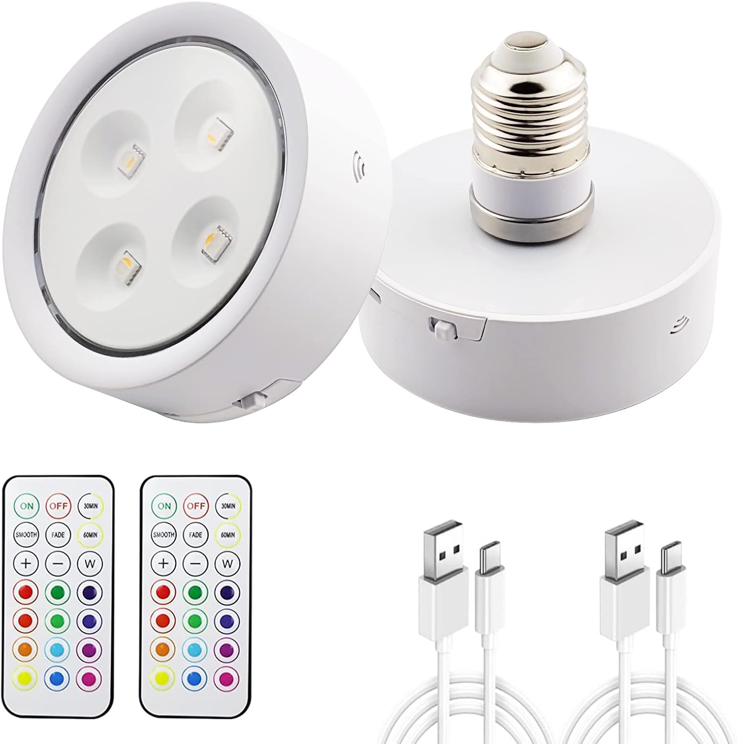 KMU Rechargeable Battery Operated Light Bulb 2 Pack E26 Battery Powered ...