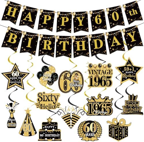 Amazon.com: TOBATOBA 60th Birthday Decorations Kit for Men Women, Black ...