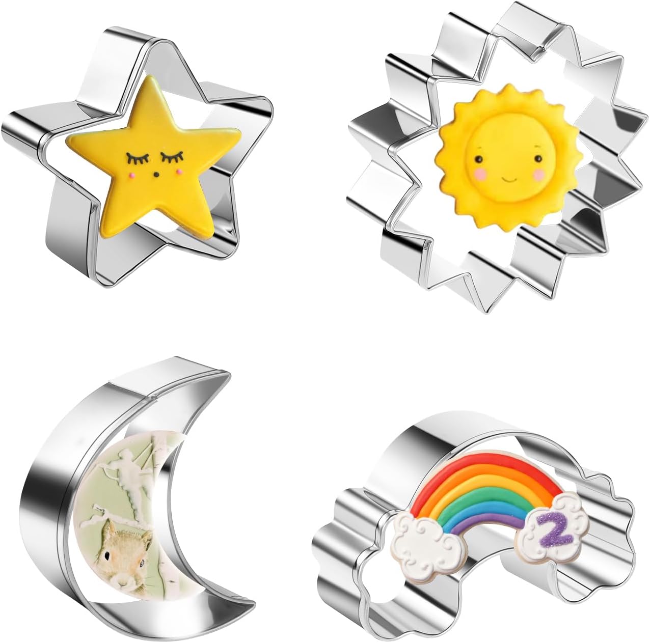 Amazon.com: 4PCS Stainless Steel Biscuit Cutters Molds, Rainbow, Sun ...