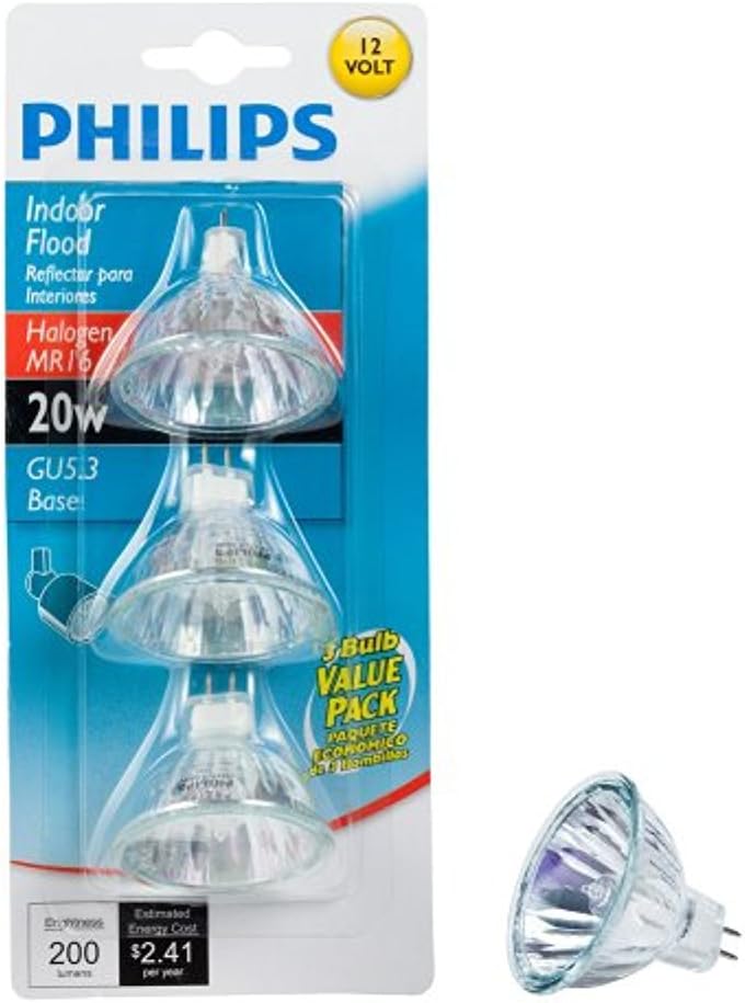 Philips 415687 Indoor Flood 20-Watt MR16 12-Volt Light Bulb, 3-Pack ...