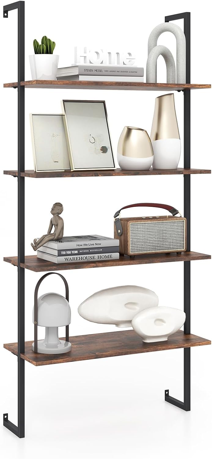 Amazon.com: Giantex 4 Tier Modern Wall Mounted Bookshelf Rustic Brown ...