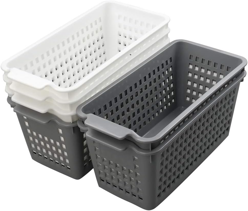 Rinboat Grey and White Kitchen Office Plastic Storage Basket, 6 Pack ...