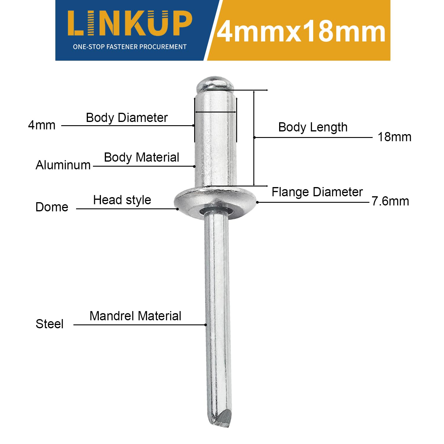 Snapklik.com : Linkup 180pcs Pack 4mm X 18mm Pop Blind Rivets, 4mm X ...