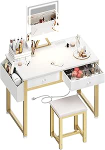 Amazon.com: Lufeiya Small Makeup Vanity Desk with Mirror and Light, 32 ...