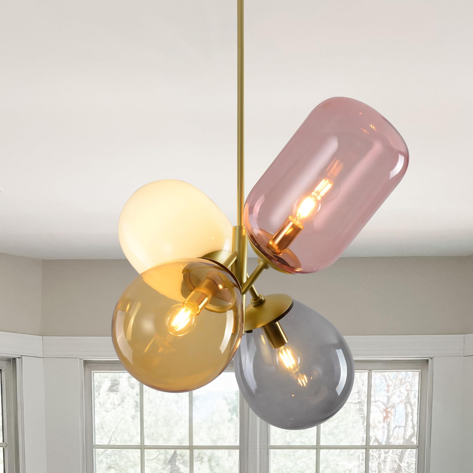 Colorful Pendant Light Gold Globe Pendant Lighting, Glass Bubble ...