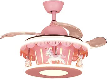 PSXPSXO Cartoon Pink Ceiling Fan with Lights Kids LED Ceiling Lamp ...