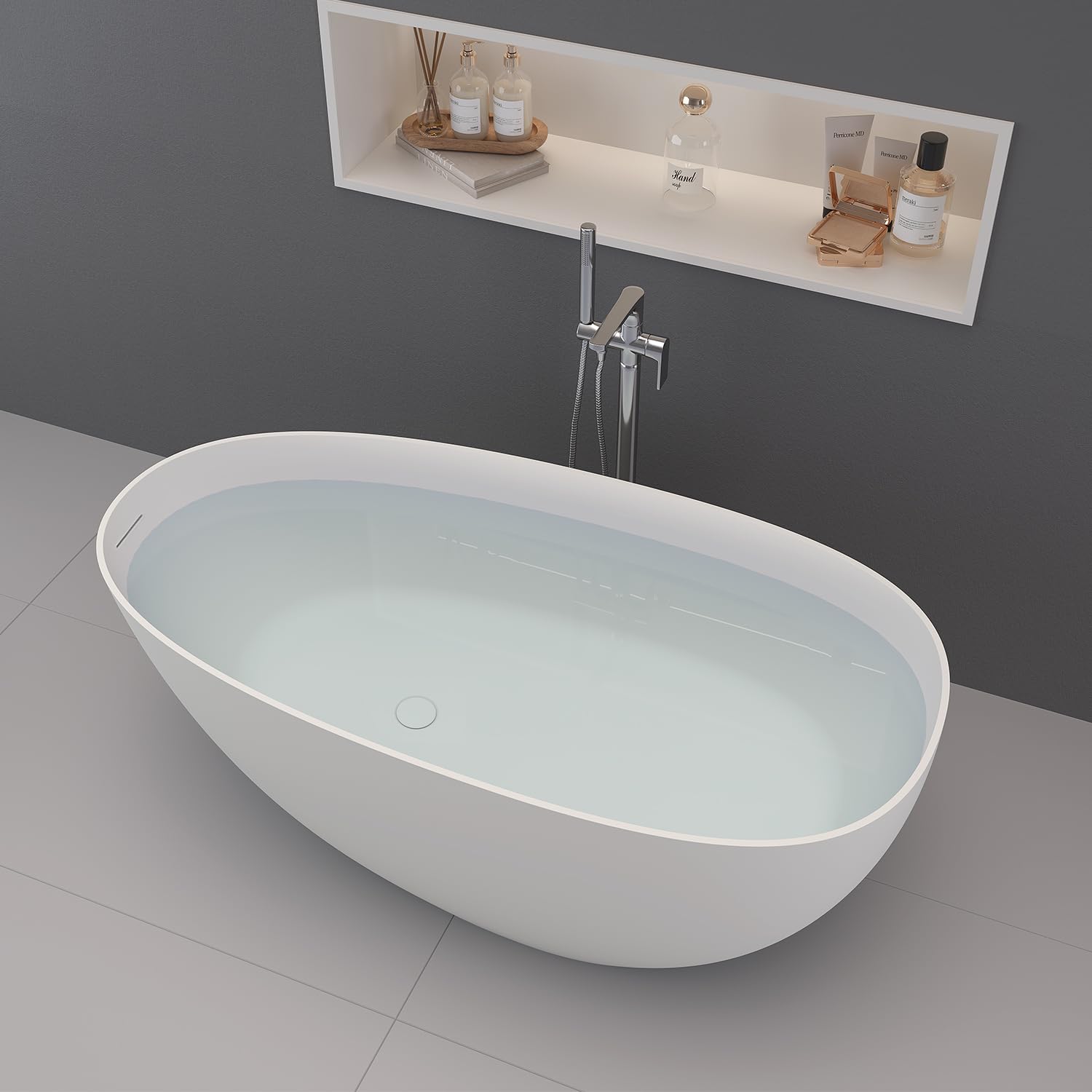 ARTSTONE 55 inch Stone Resin Freestanding Bathtub, Gracefully Thin Edge ...