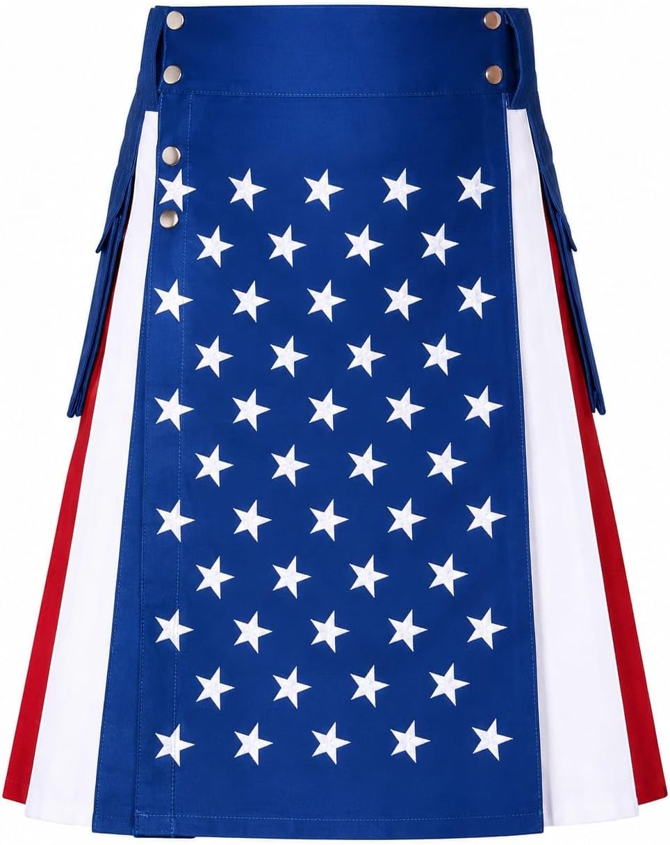 Men's American Flag Kilt, ROYAL Blue, Red and White, Stars and Stripes ...