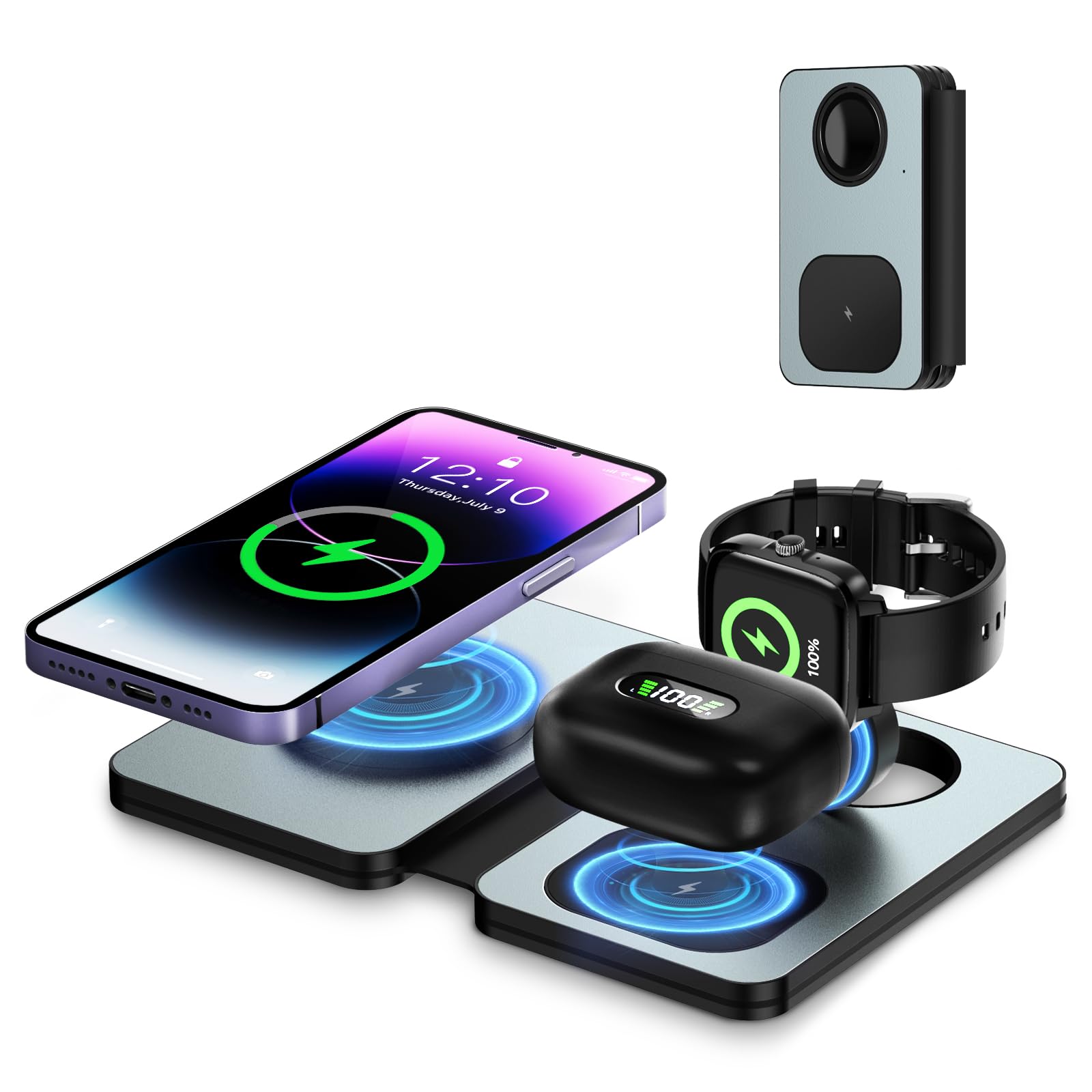 Qoosea 3 in 1 Wireless Charger Wireless Charging Station with Foldable ...