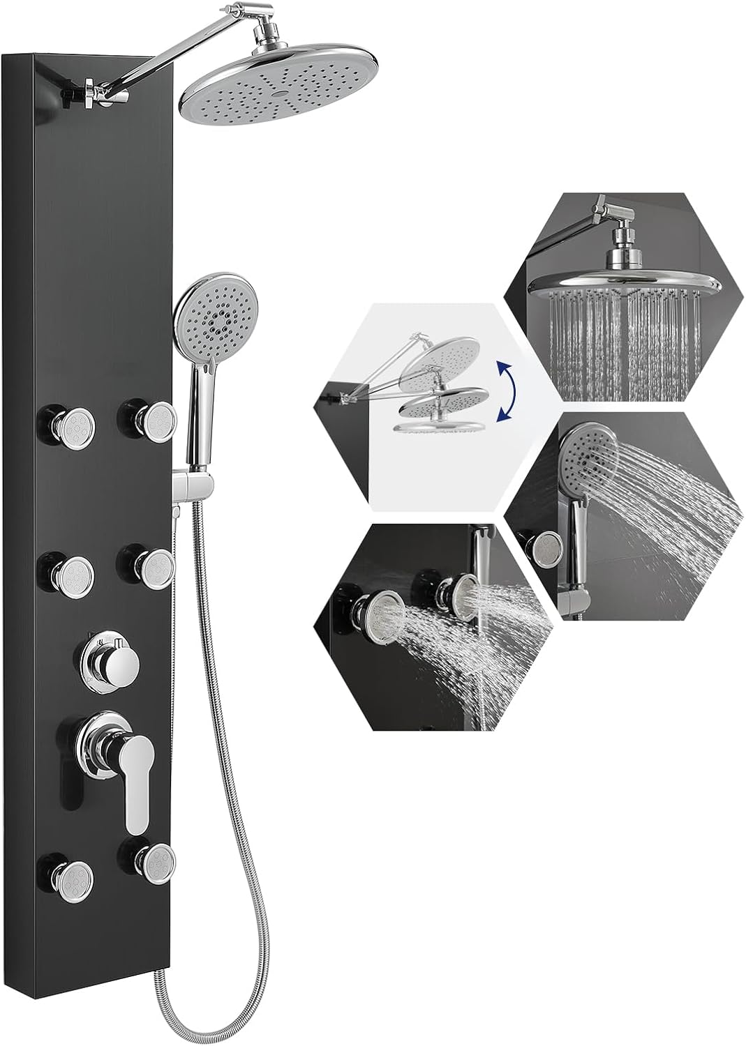 ROVATE Shower Panel Tower System with Adjustable Rainfall Shower Head ...