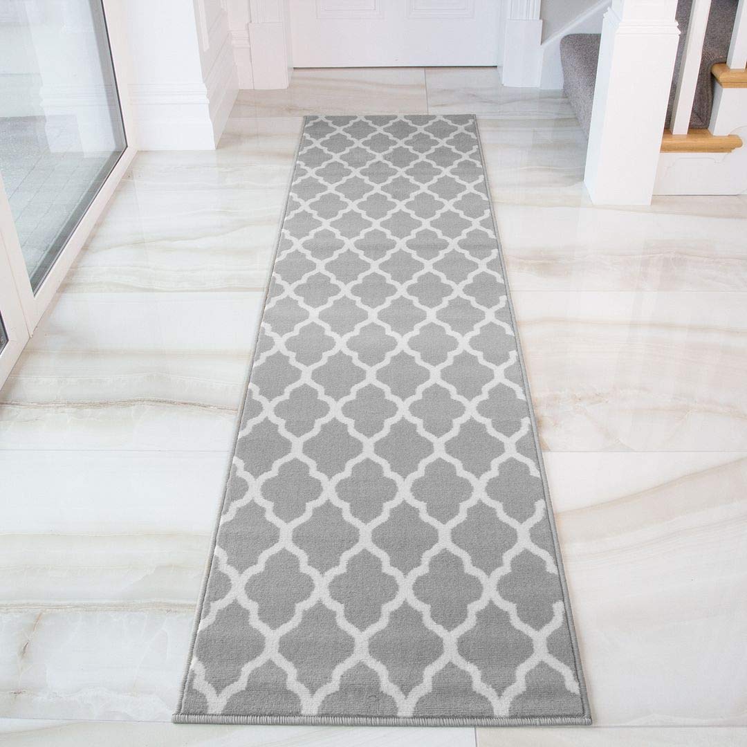 Geometric Trellis Runner Rug Blue Grey Mustard Triangle Rugs Hallway ...