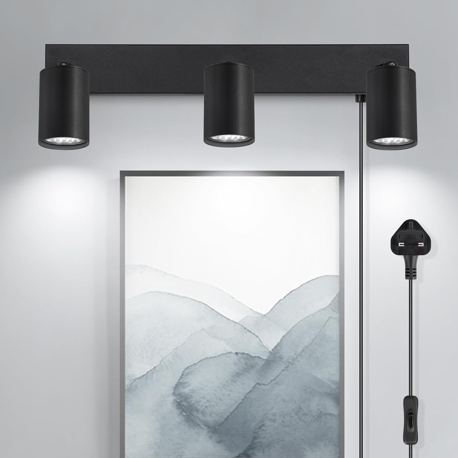 TaFiCo 3 Way Black Plug in Wall Lights GU10 - Modern Wall Lamp with ...
