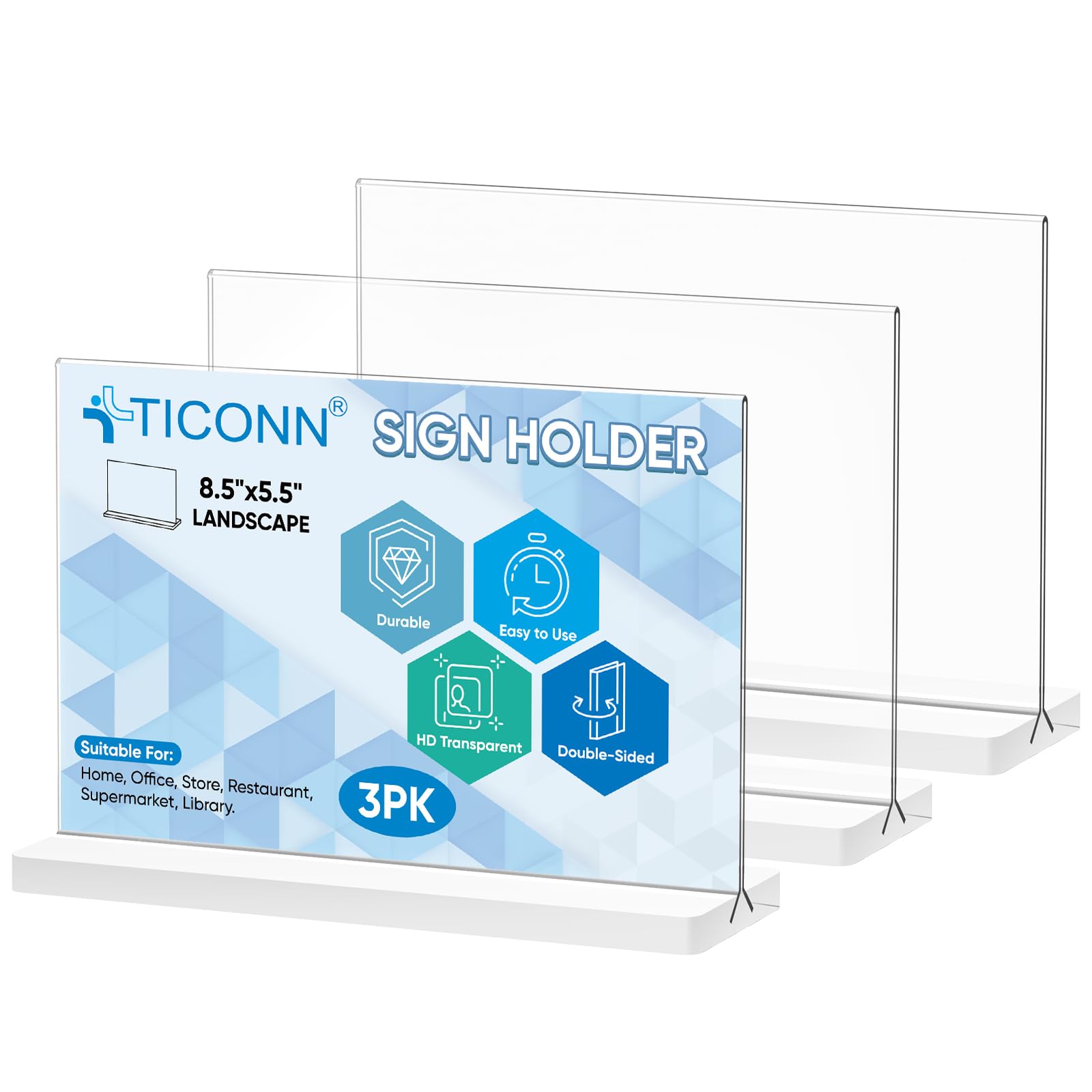Amazon.com: TICONN 3 Pack Acrylic Sign Holder, Double-Sided Display ...