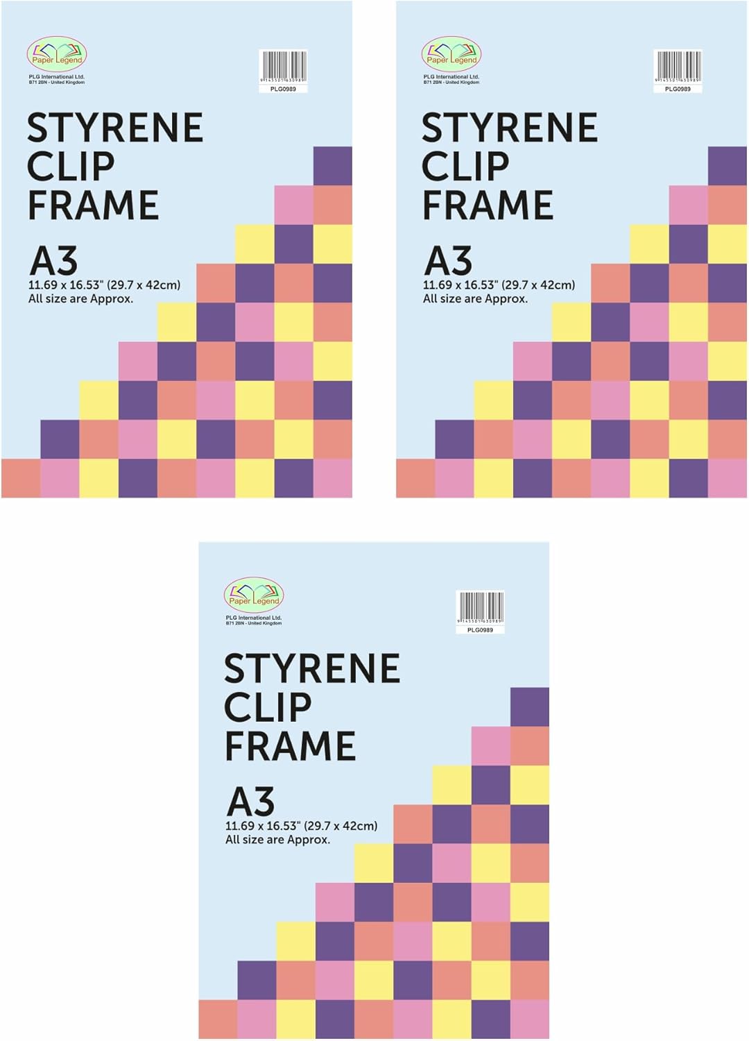 Pack of 3 - A3 Clip Frames for Picture Photo Document Certificate ...