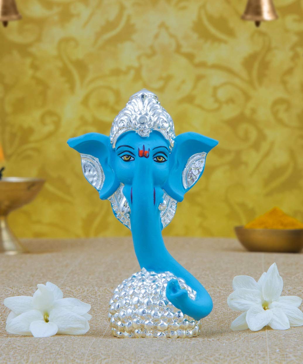 Buy Gold Art India Ceramic Blue Laddu Ganesha 9X5X5 Cm Silver Ganesh ...
