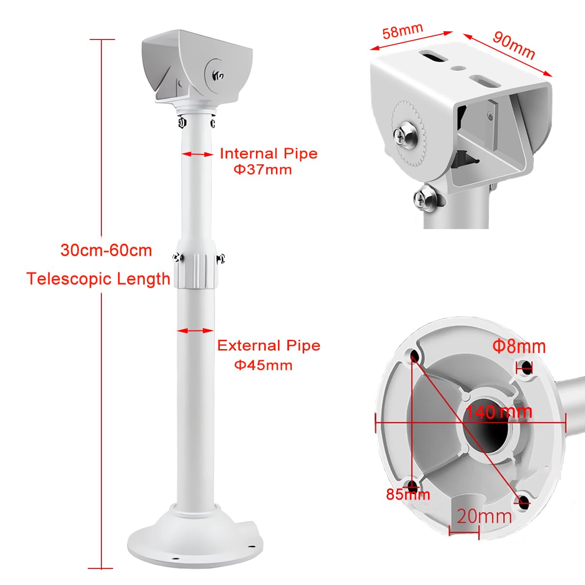 Telescopic Camera Mounting Poles Hot Roll Steel CCTV Camera Mounting