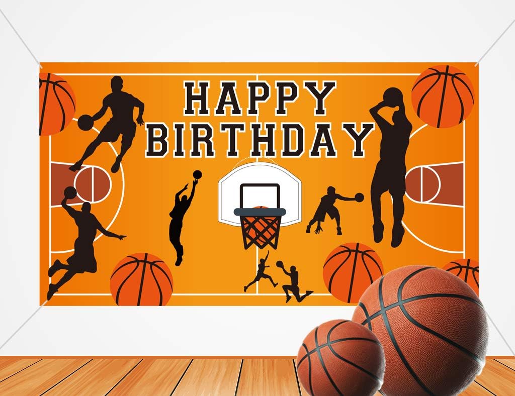 Amazon.com: Basketball Happy Birthday Banner Basketball Party Backdrop ...