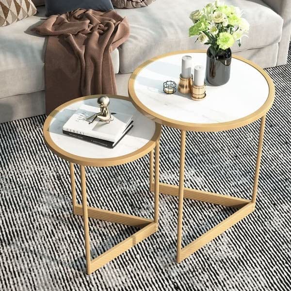 Weston Crafts Sofa Side Table in Living Room 2 Nesting Side Table Round ...
