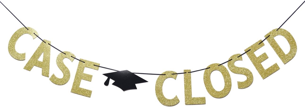 Amazon.com: JKQ Black Glitter Case Closed Banner and Glittery Grad Cap ...