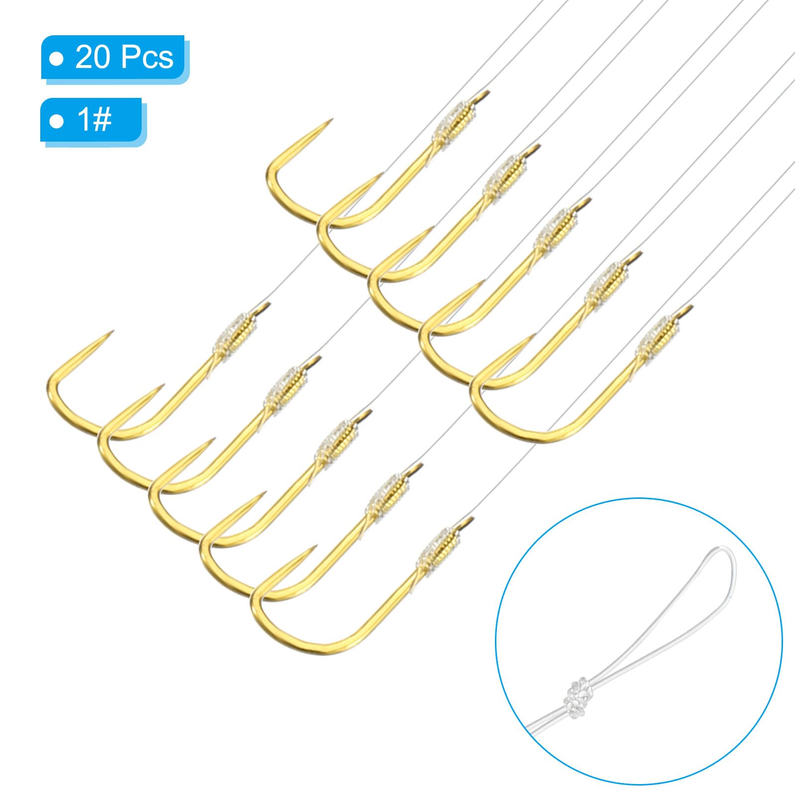 PATIKIL 1# Small Fishing Hooks with 45cm Line, 20Pcs 0.28×0.14 Inch ...