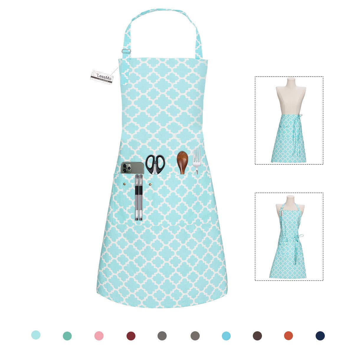 Amazon.com: LessMo Kitchen Cooking Aprons with 3 Pockets for Men Women ...