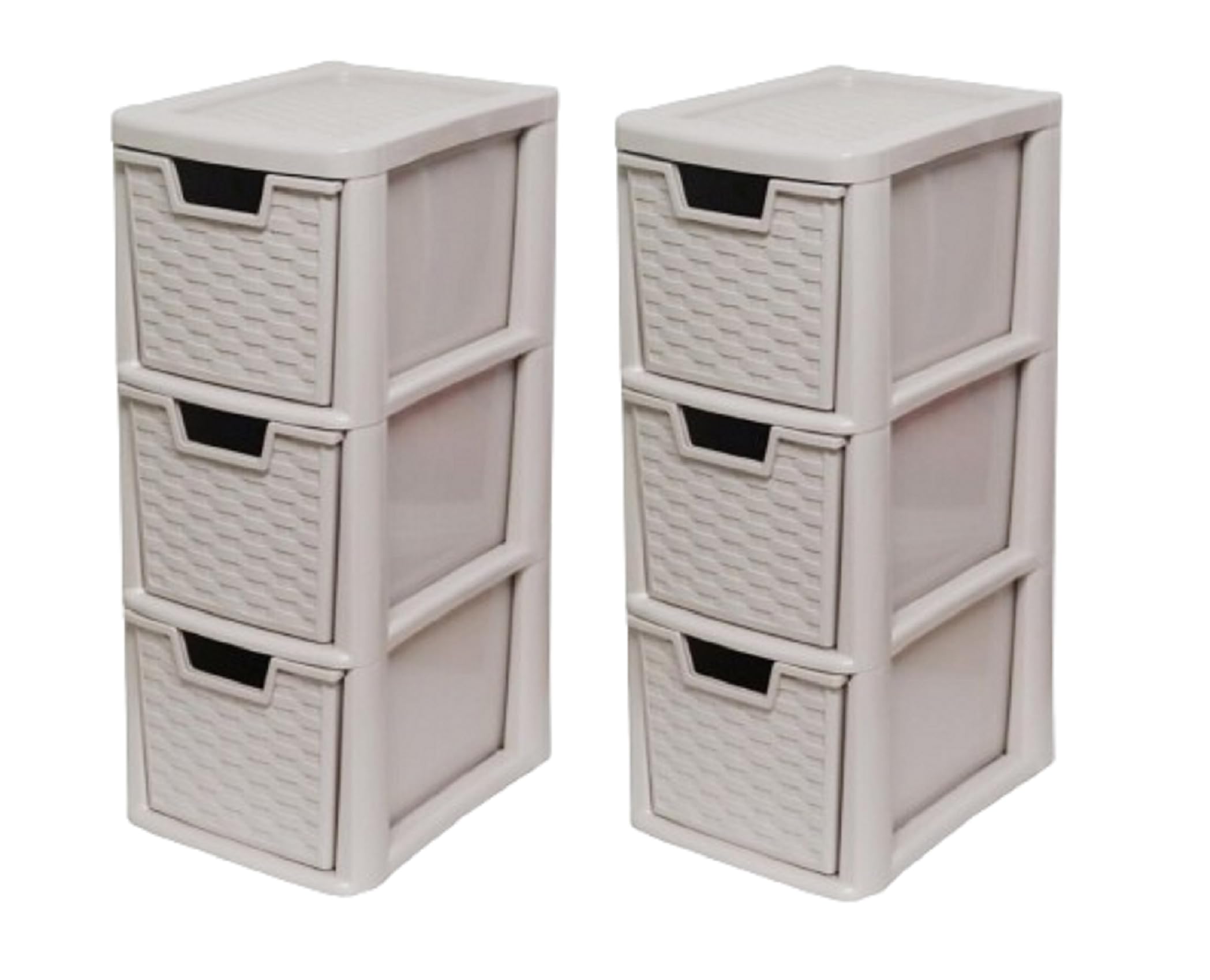 2 Pack of 3 Tier A5 Storage Unit Rattan Style Medium Drawer Plastic ...