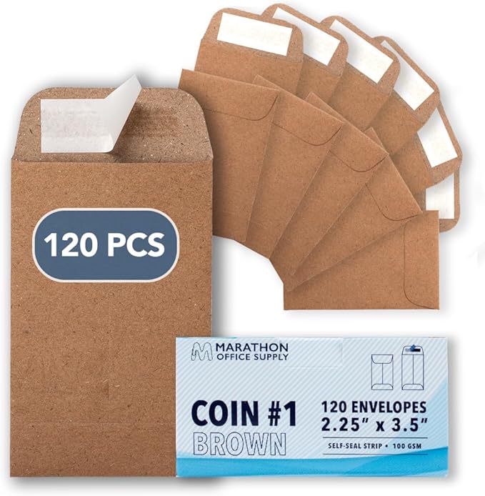 Amazon.com : MOS #1 Coin Envelopes – 2-1/4" x 3-1/2" Brown Self-Seal ...