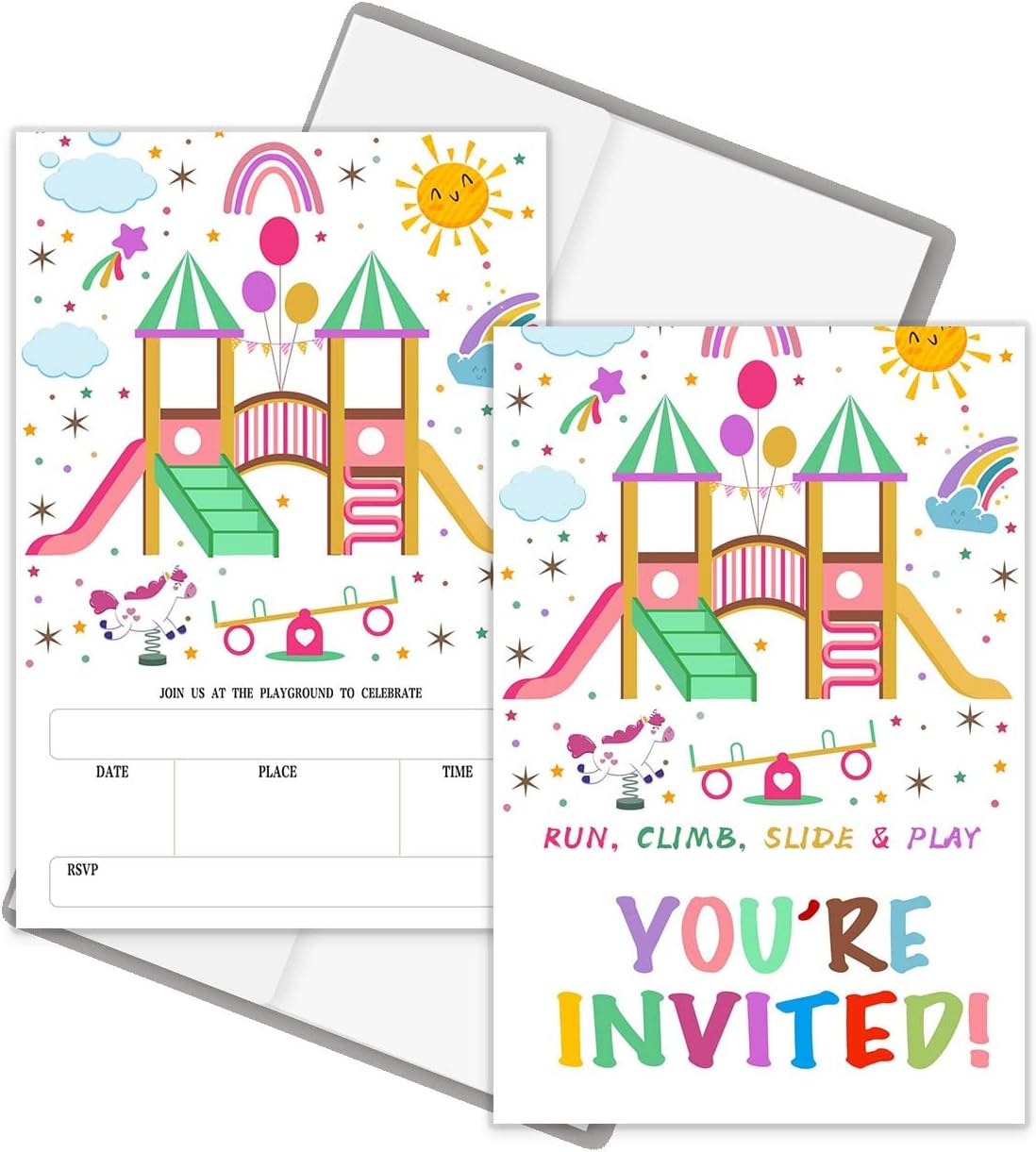 Amazon.com : QZCYU 20 Playground Party Invitation with Envelopes,Park ...
