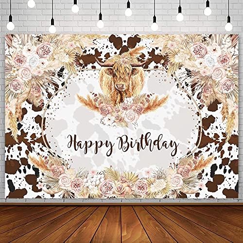 Amazon.com : AIBIIN 7x5ft Holy Cow Birthday Backdrop Brown Highland ...