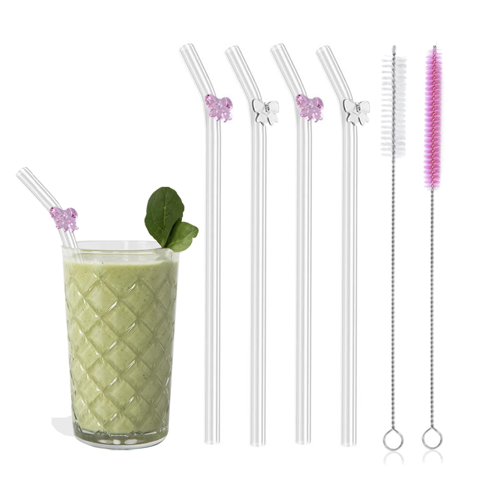 Amazon.com: HILOLOA Ribbon Reusable Glass Straws with Charms, Cute Bow ...
