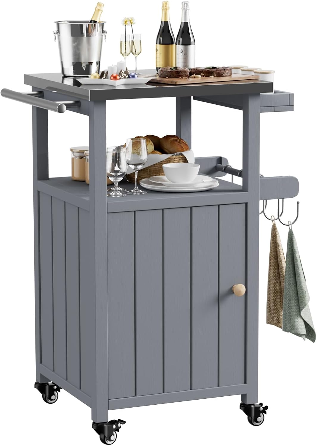 Amazon.com: Small Solid Wood Outdoor Grill Cart Storage Cabinet with ...