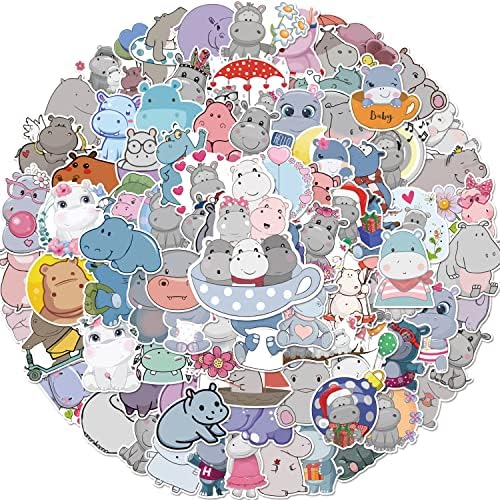 Amazon.com: 100 Pieces Hippo Stickers Cartoon Vinyl Waterproof Stickers ...