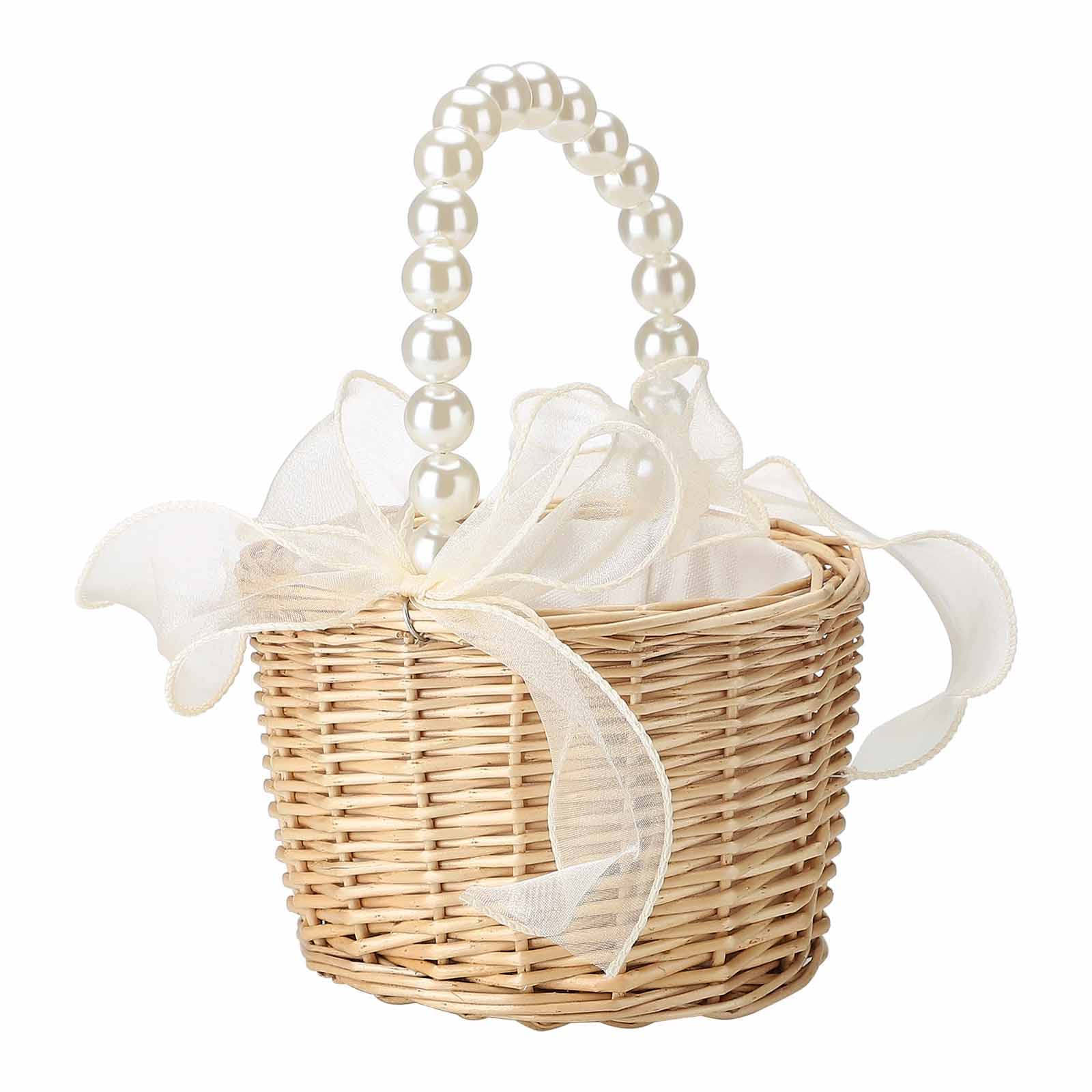Amazon.com: Flower Girl Basket，Rattan Flower Basket with Drawstring ...
