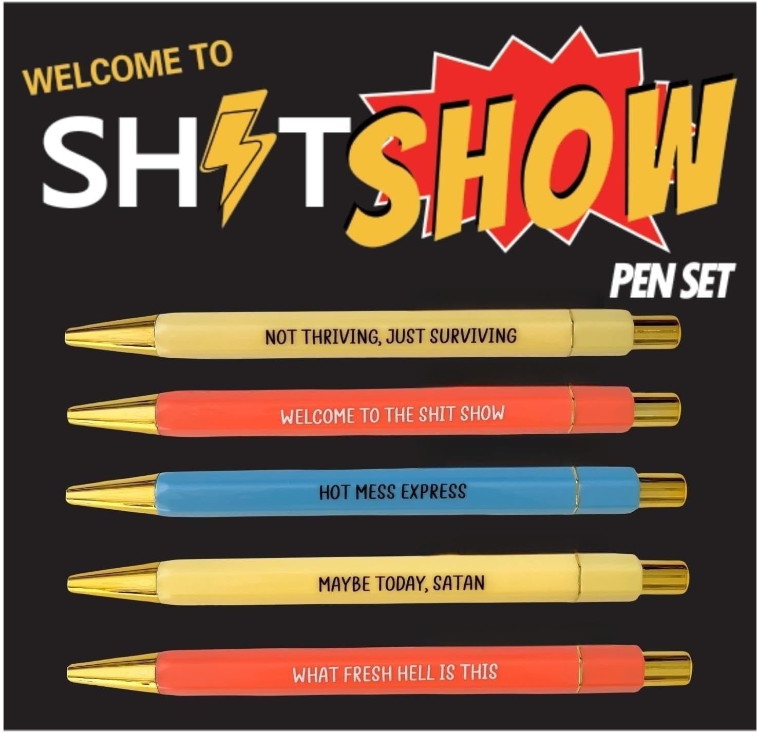 Amazon.com : Jxueych Funny Pens 5-Count, Black Ink,Medium Nib 1.0mm ...