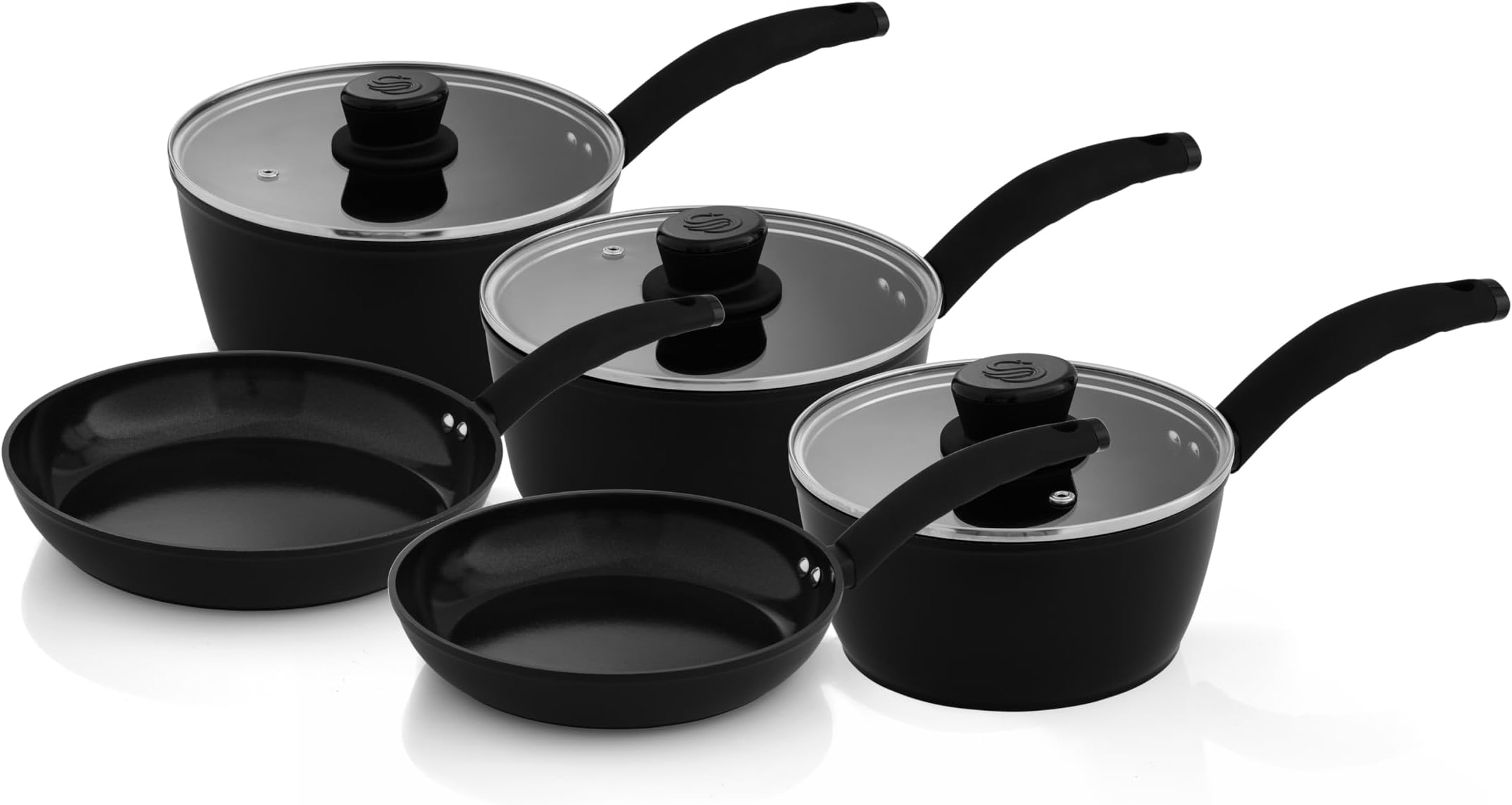 Swan SWPS3020GRN Retro Induction Saucepan Set With Glass Lids, Non ...