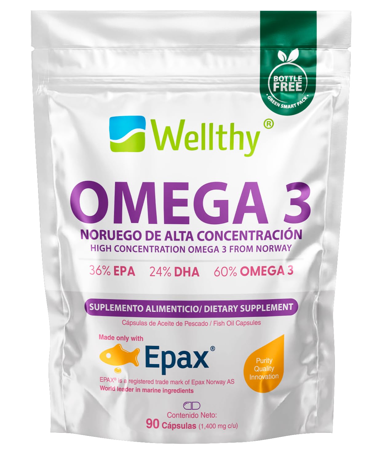 WELLTHY | Omega 3 Salmón Noruego Epax® 90 Cápsulas. El aceite de pescado Epax® está ...