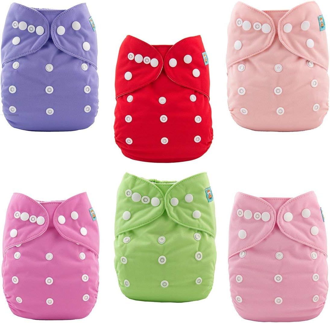 Amazon.com : ALVABABY Baby Cloth Diaper 6 Pack with 12 Inserts One Size ...