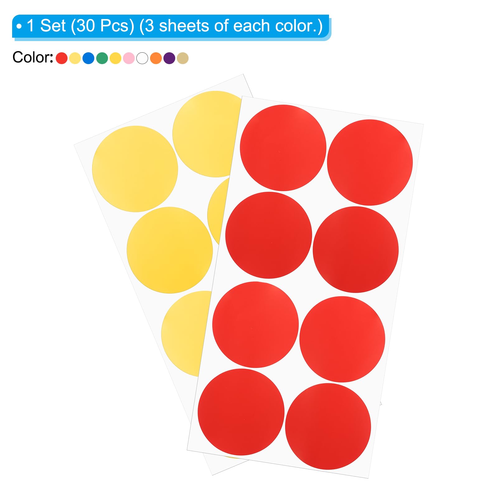 PATIKIL Round Colored Stickers 2″, 30 Pcs Removable Sticky Writable ...