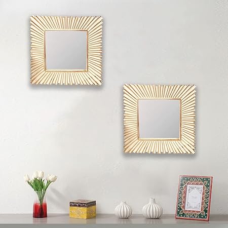 Buy Art Street Decorative Square Golden Wall Mirror for Living Room Set ...