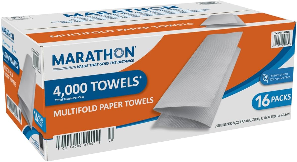 Amazon.com: Marathon Multifold Paper Towels, 4000 CT, 1-Ply, White ...