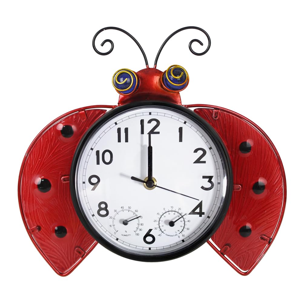 Amazon.com : HOBYLUBY Outdoor Clock Silent Non-Ticking, Ladybug-Shaped ...